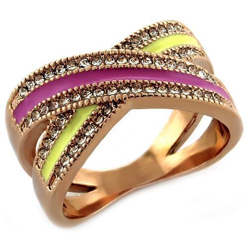 LOA1059 IP Rose Gold(Ion Plating) Brass Ring with Top Grade Crystal in